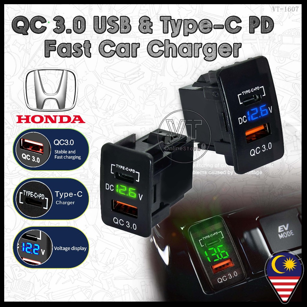Honda Dual Port USB PD Type-C Quick Charge 3.0/4.2A Power Socket ...