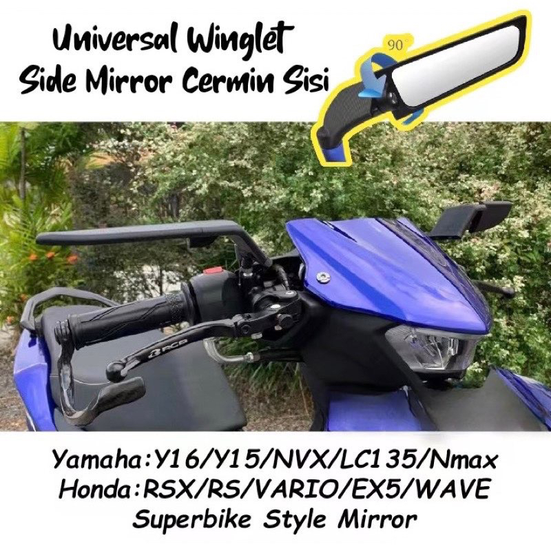 YAMAHA HONDA UNIVERSAL WINGLET SIDE MIRROR KAPCAI Y15ZR Y16ZR LC135 NVX ...