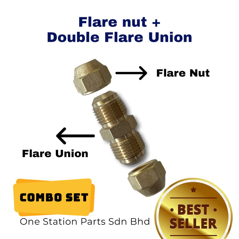 Copper Flare Nut / Double Flare Union / Air Cond Nut Tembaga (1/4", 3/8 ...