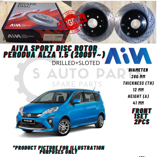 PERODUA ALZA 1.5 (FRONT) 100% AIVA SPORT DISC ROTOR (DRILLED+SLOTED ...