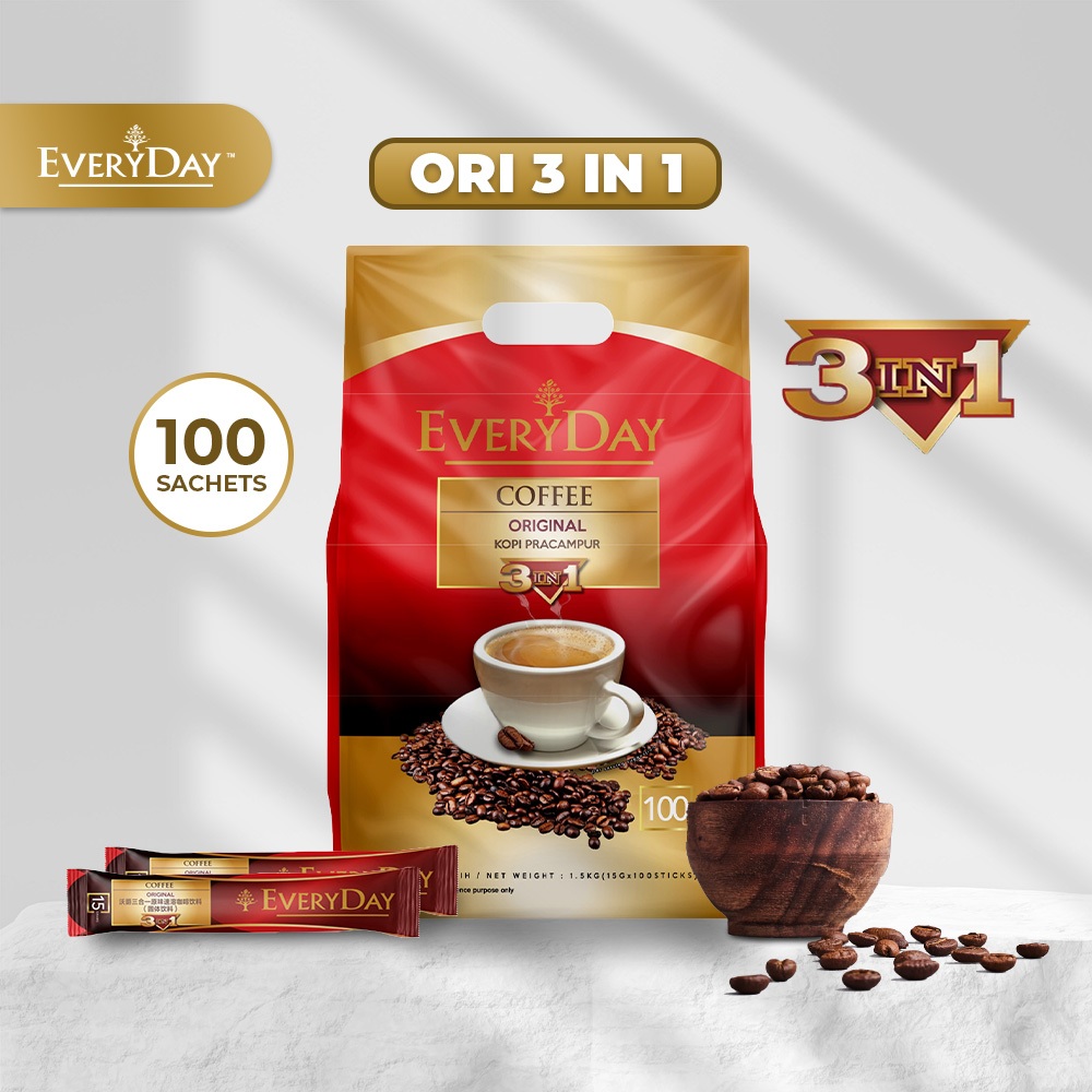 EVERYDAY Original 3 in 1 Premix Coffee - Value Pack (15g x 100 Sachets ...