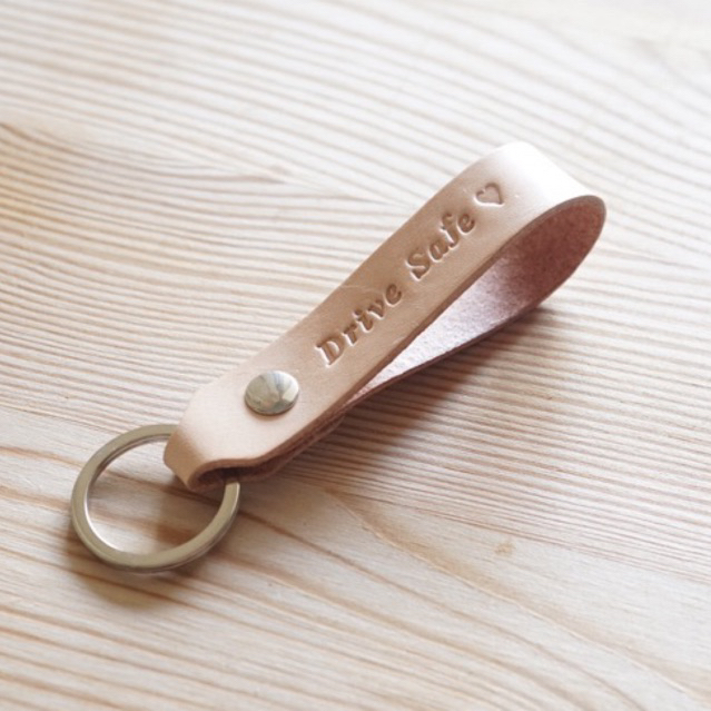 Personalized Stylish Natural Full Grain Leather Keychain | Gantungan ...