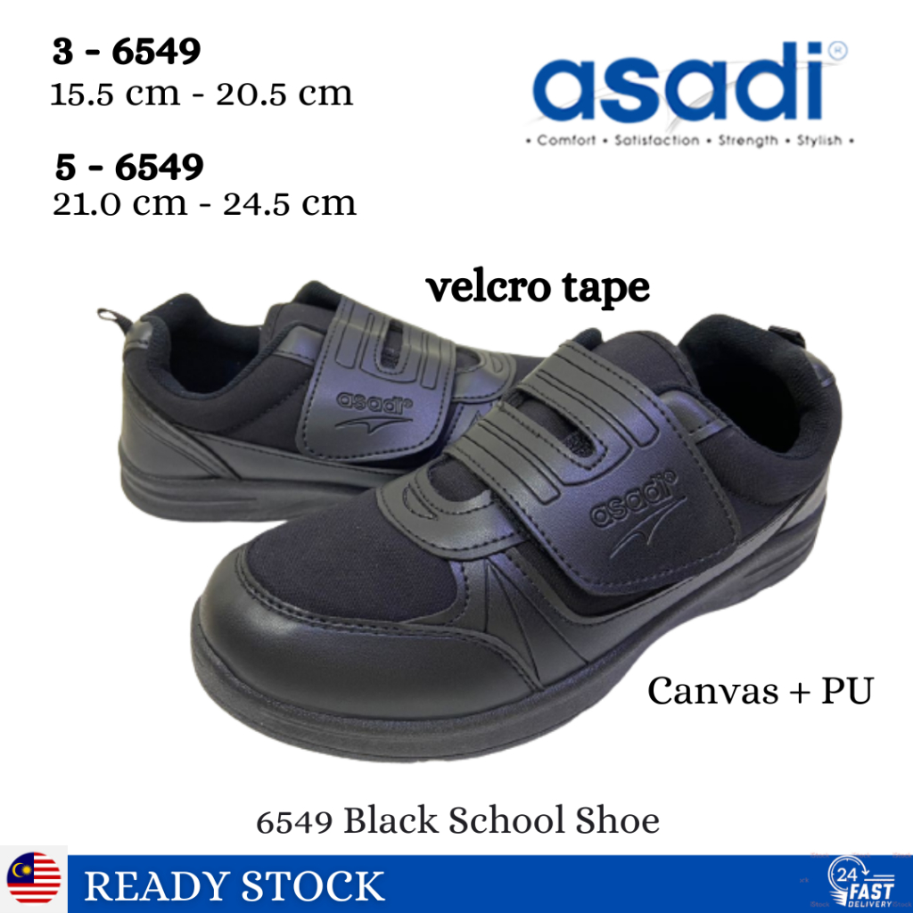 Kasut Sekolah Hitam Asadi VelcroTape 6549 | Asadi Black school shoes ...