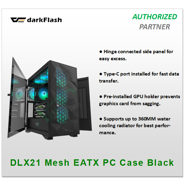 DarkFlash DLX21 Mesh EATX PC Case Black | Shopee Malaysia