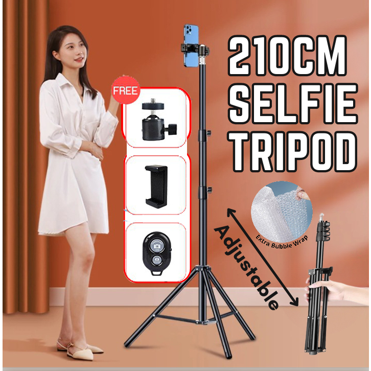 210cm Adjustable Tripod Stand with Phone Holder & Bluetooth Remote 2.1m Floor Live Camera Stand ...
