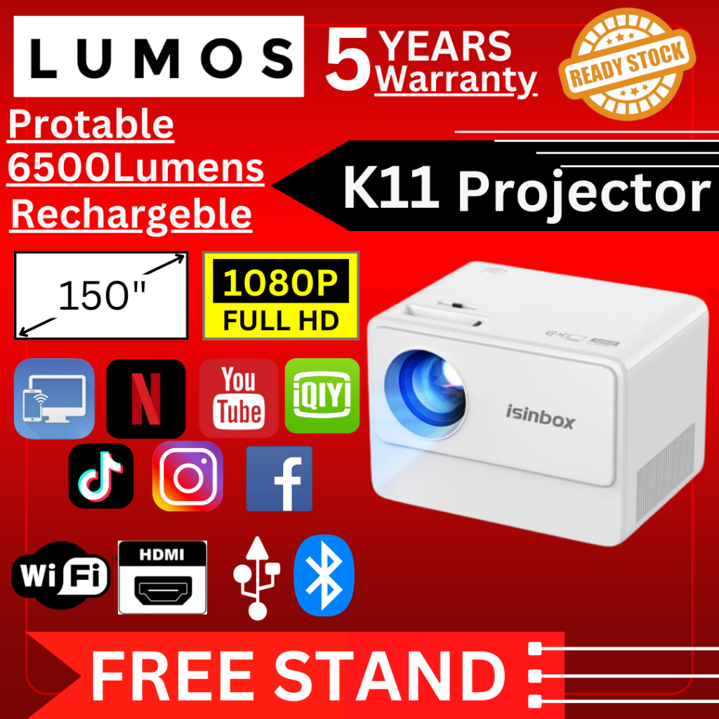 Projector Mini 4K Portable Android 10.0 Wi-Fi Projector with HD LED ...