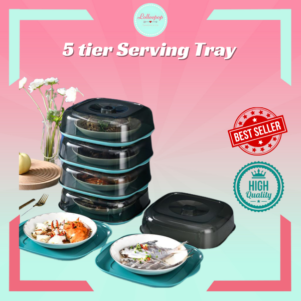 [LS] 5 sets Stackable Plastic Square Serving Tray with Cover Food ...