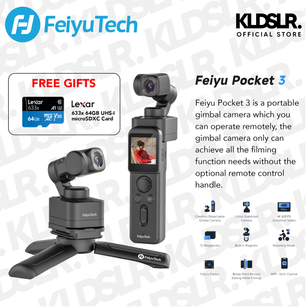 Feiyu Pocket 3 Cordless Detachable 4K 60FPS Camera Magnetic Attach AI ...