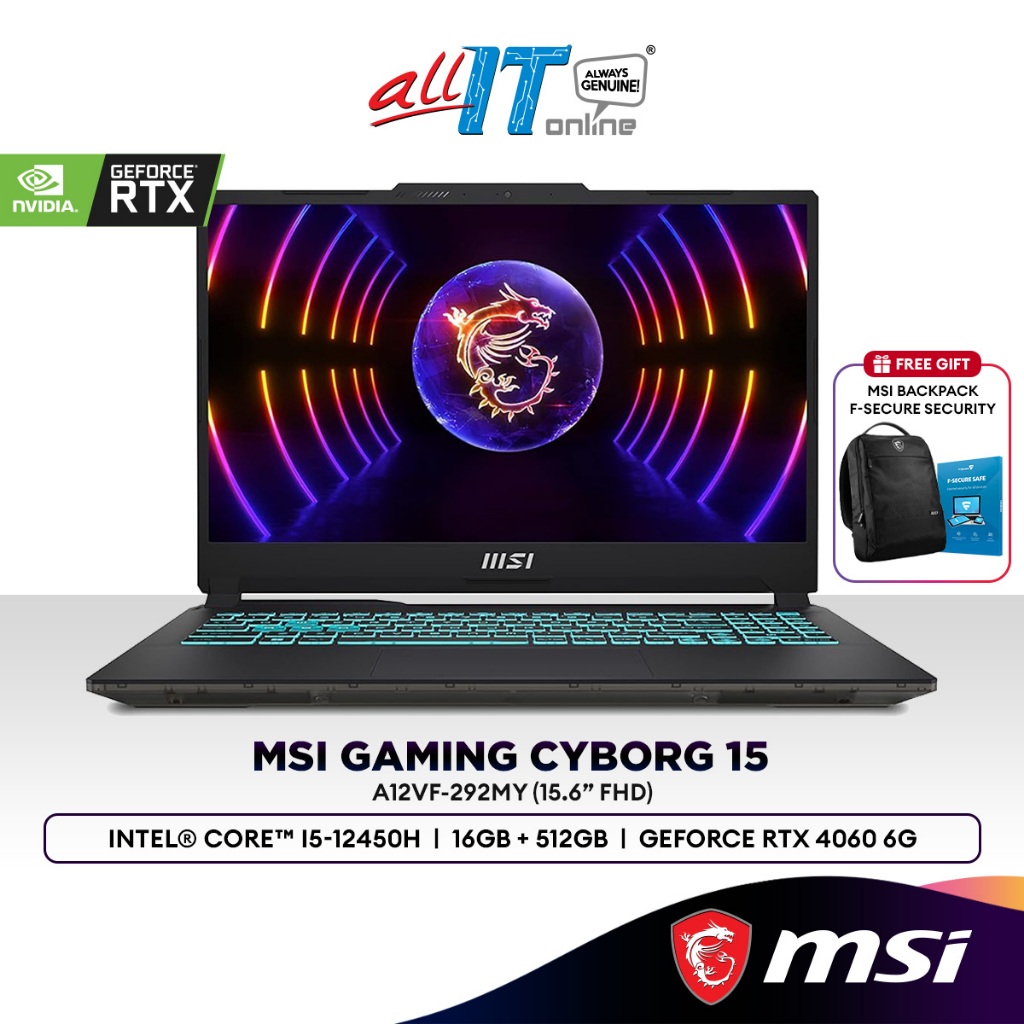 MSI Cyborg 15 A12VF-292MY 15.6" FHD 144Hz Gaming Laptop (Intel Core i5-12450H | 16GB | 512GB SSD ...