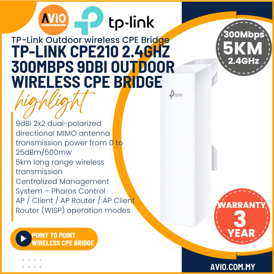 TP-LINK Tplink IP Network Wireless Bridge 5KM Signal Transmission IP65 Outdoor CPE 2.4GHz CPE210 ...