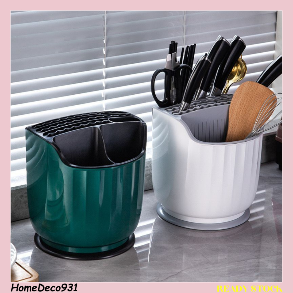 360 Rotating Large Capacity Kitchen Knife Storage Rack Cutlery Holder ...