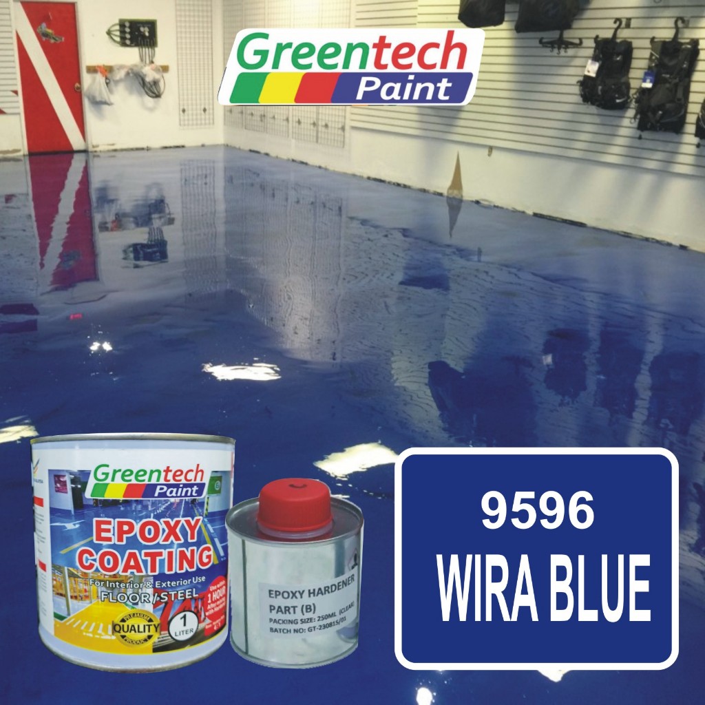(WIRA BLUE 9596) 1L Epoxy Paint GREENTECH PAINT (750ml Colour + 250ml ...