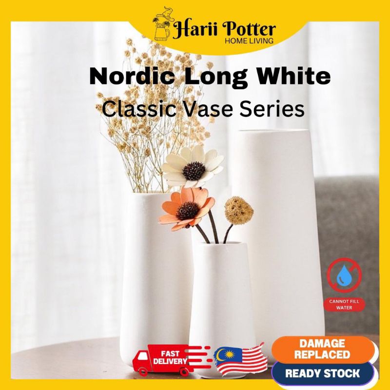 Nordic White Long Ceramic Vase Aesthetic Flower Vase For Home Decor ...