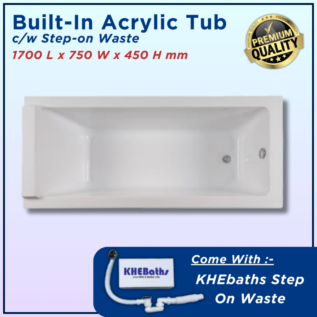 ELSA 1700mm Built In Acrylic Bathtub with Step-On Waste Indulge in ...