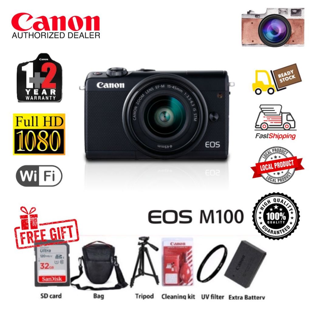 Canon EOS M100 Mirrorless Digital Camera with 15-45mm f/3.5-6.3 IS STM Lens ( 3 Years Warranty ...