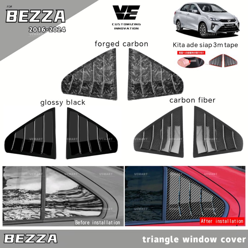 Vemart perodua bezza carbon fiber triangle louver window cover mustang ...