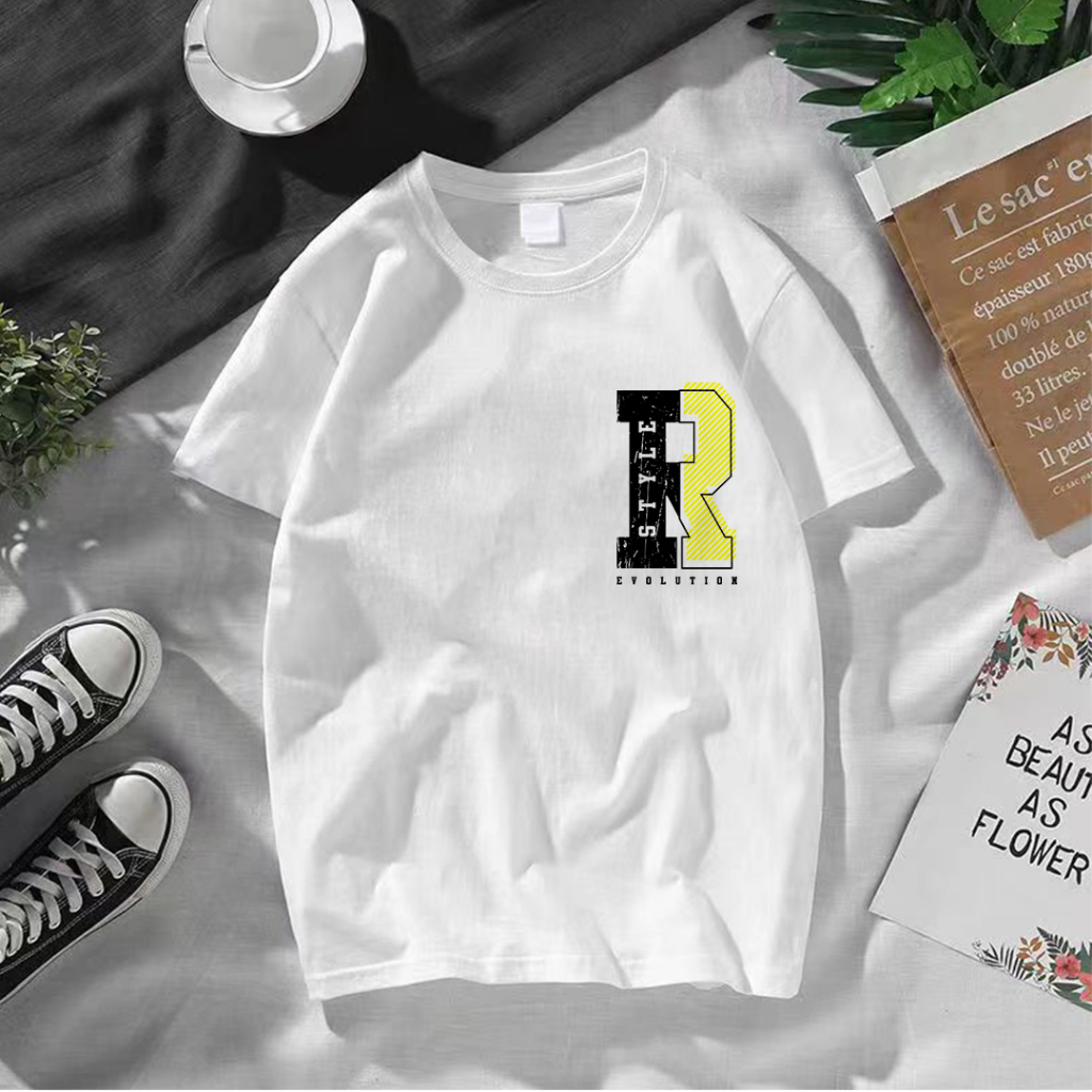 kuning r printing t-shirt lengan pendek grafik casual lelaki baggy ...