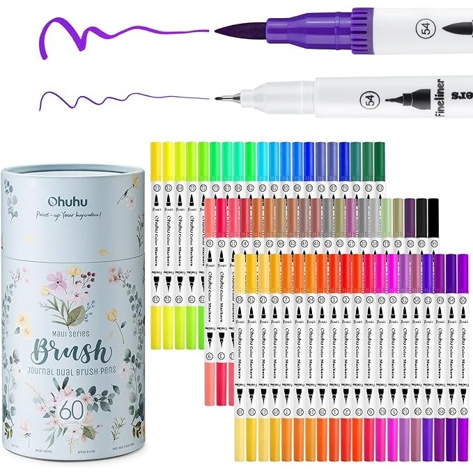 Ohuhu, Art Marker Pens, 60 colors, brush tip, watercolor pen, water ...