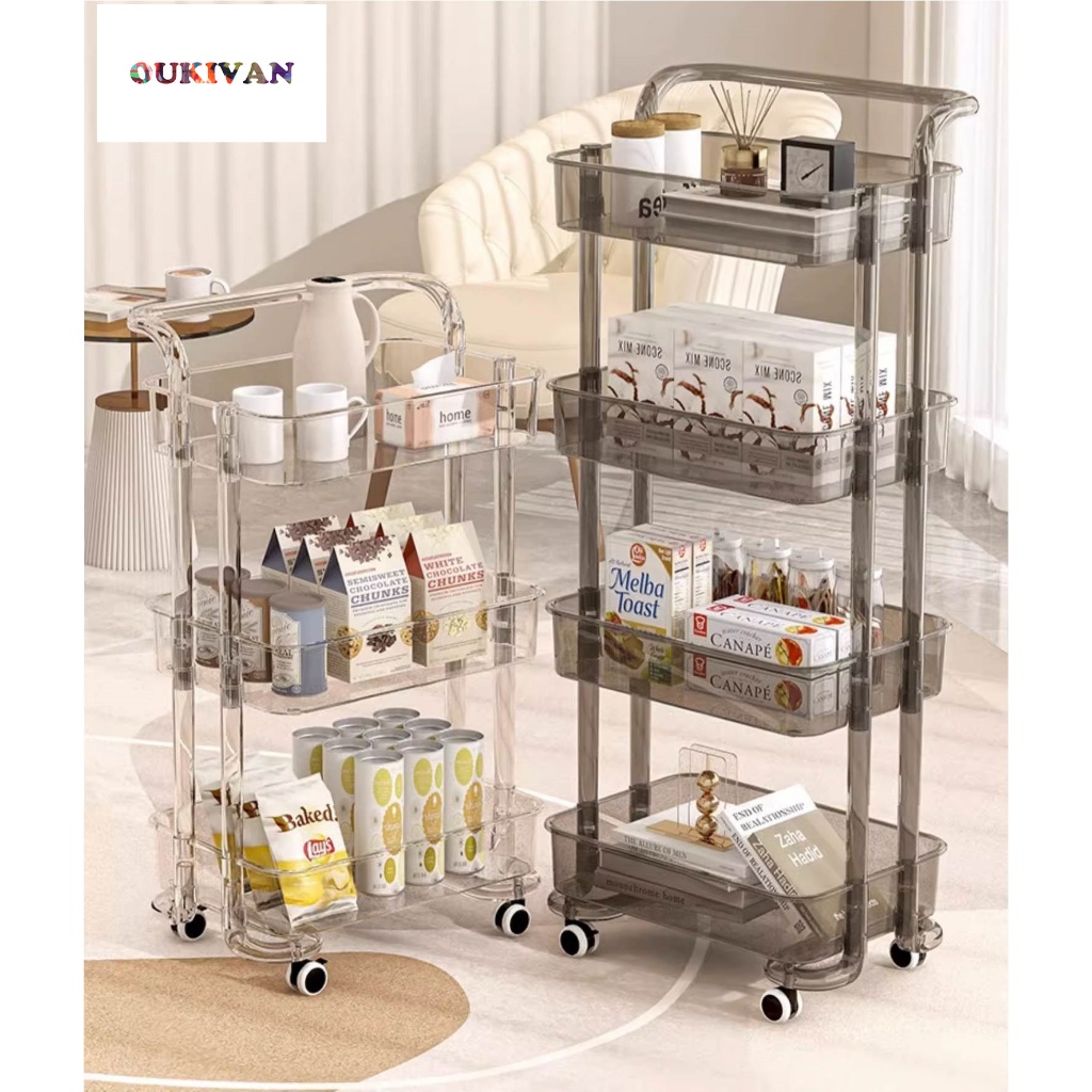 Portable Trolley Acrylic Transparent With Wheels Push Handle Large ...