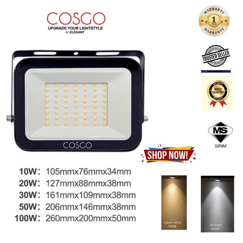 Cosgo 10W/20W/30W/50W/100W LED Waterproof Flood Light (Warm White 3000K ...
