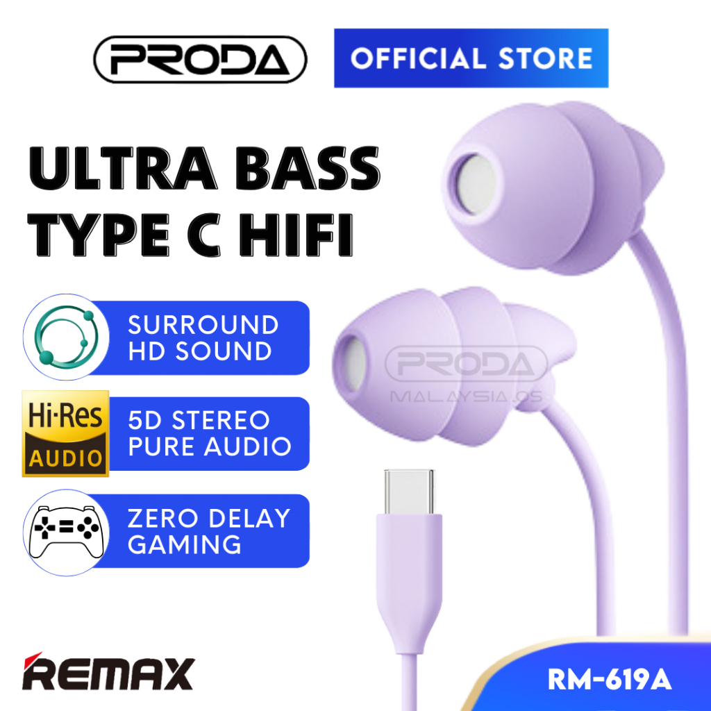 REMAX Sleep Earphone Type C Noise Isolating Original Pink Purple In Ear ...