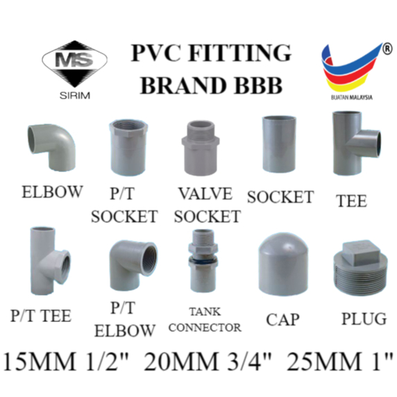[PN15] 15MM 20MM 25MM PVC PIPE FITTING ELBOW SOCKET TEE PLUG CAP TANK CONNECTOR | Shopee Malaysia