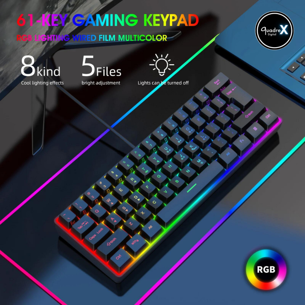 K401 61 Keys RGB Backlit Gaming Keyboard / RGB Wired Gaming Keyboard with Multi Color Backlit ...