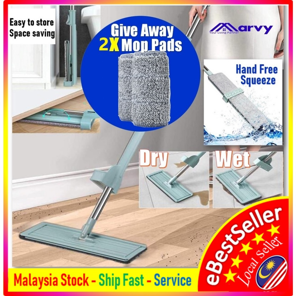 Dry Wet Flat Floor Mop 50CM /35CM Extra Long Mop Panel With 2 Washable ...
