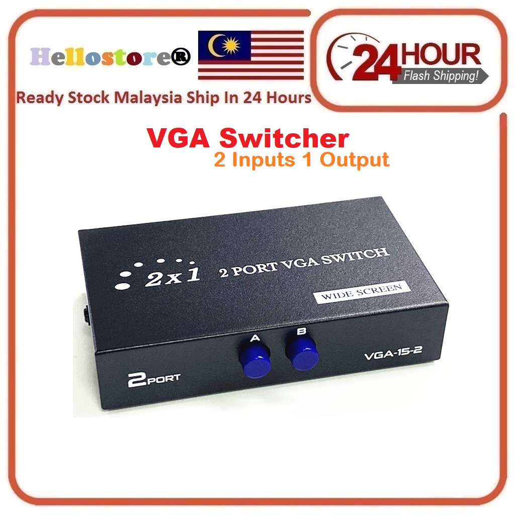 VGA Switch Box 2 Port VGA SVGA Monitor Sharing Switch Box 2 In 1 Out ...