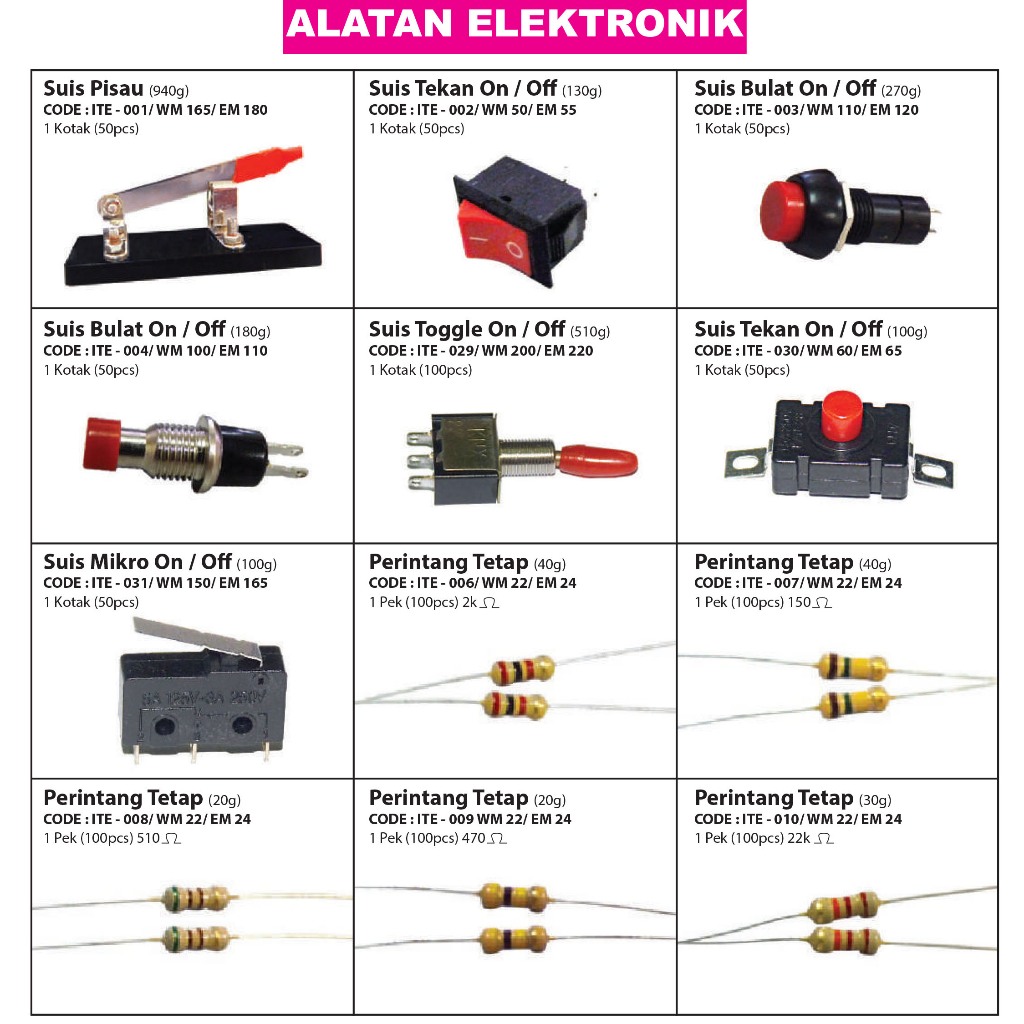 ALATAN ELEKTRONIK SUIS PERINTANG KAPASITOR TRANSISTOR KLIP BUAYA ...