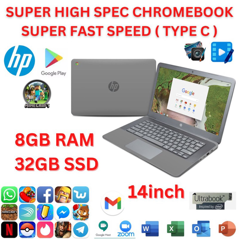 POWERFULLY HP 14 G5 CHROMEBOOK 8GB Ram 32GB SSD CHROME OS PLAYSTORE ...
