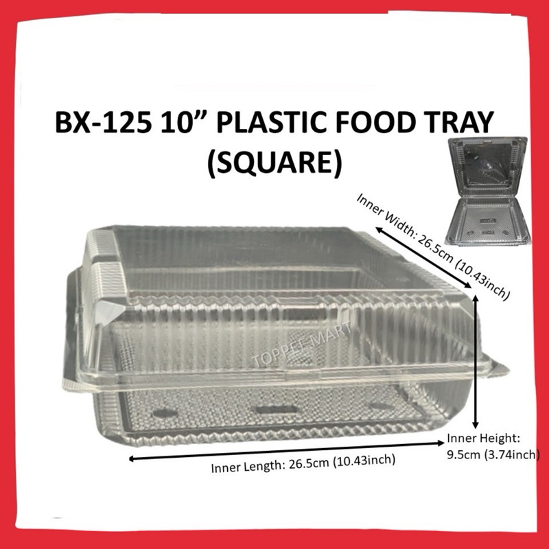 BX125 (10pcs) Square 10" Plastic Disposable Food Tray Bakery Tray Bekas ...