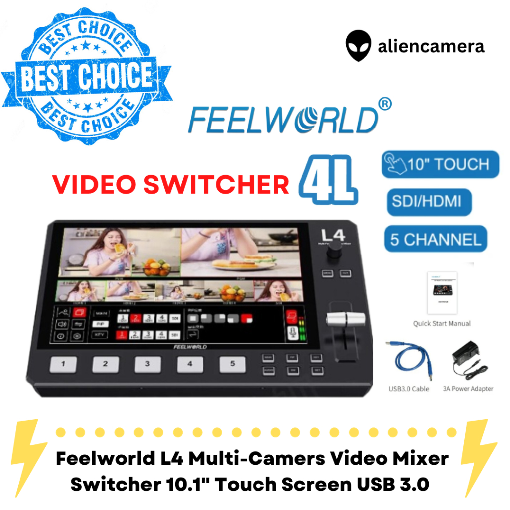 Feelworld L4 Multi-Cameras Video Mixer Switcher Monitor 10.1" Touch ...