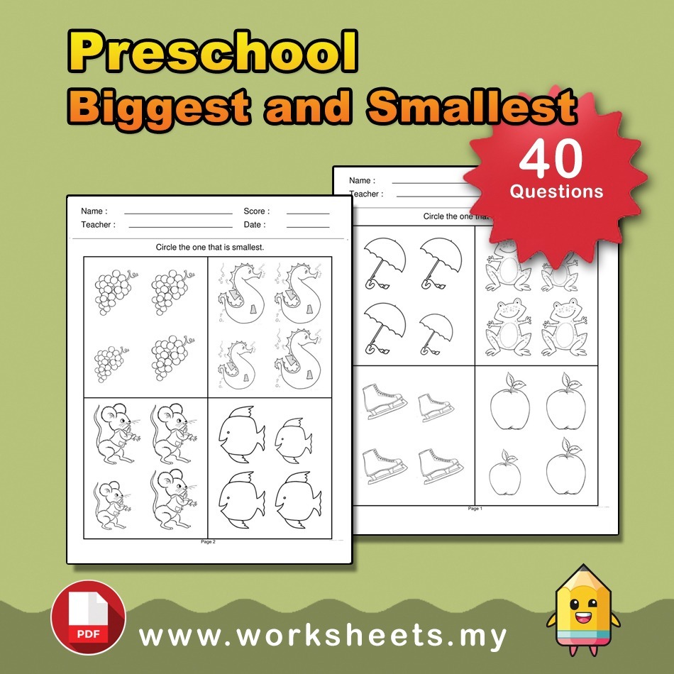 Preschool Worksheets [SOFTCOPY] Biggest and Smallest Book 1 | Preschool ...