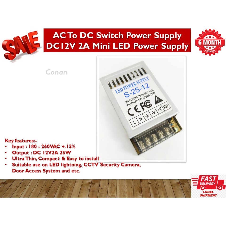 AC To DC Switch Power Supply Adaptor DC12V 2A Mini LED Power Supply for CCTV / Door Access ...