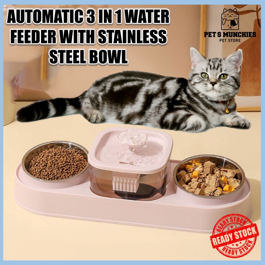 Pet Munchies Automatic Water Feeder with Stainless Steel Food Bowl Cat ...