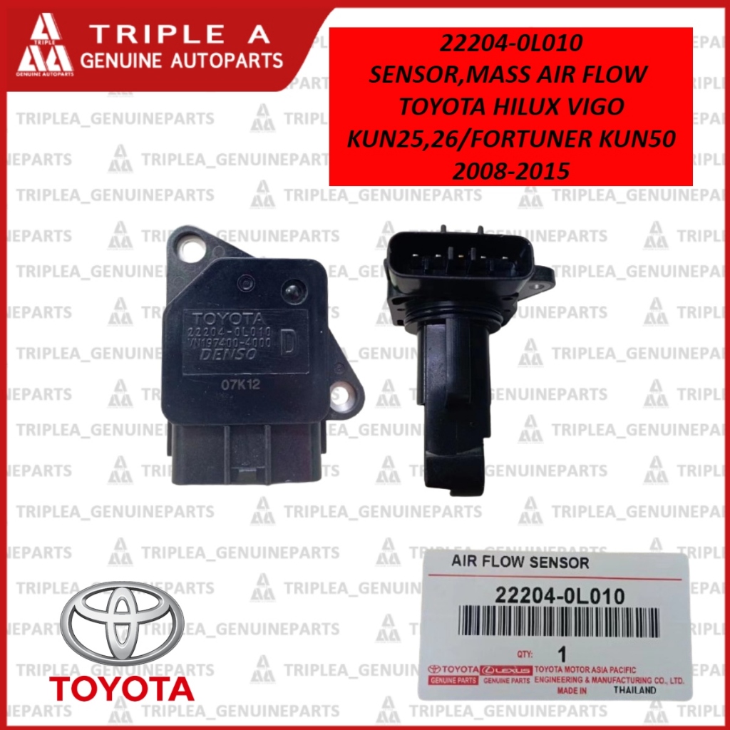 WARRANTY | 22204-0L010 Mass Air Flow Sensor TOYOTA HILUX VIGO KUN25,26 ...