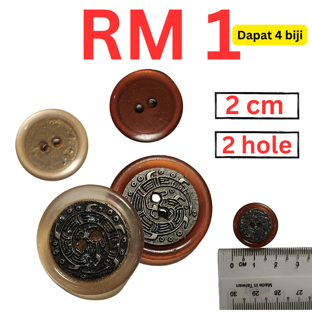 RM1 = 4 BIJI Butang 2cm/20mm | 2 lubang 2 hole | Button Butang Baju ...