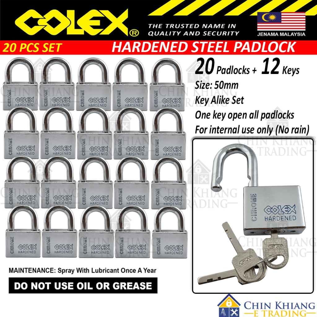 COLEX ZK5020 20 pcs 50mm Hardened Steel Padlock Keyed Alike Set ZK ...