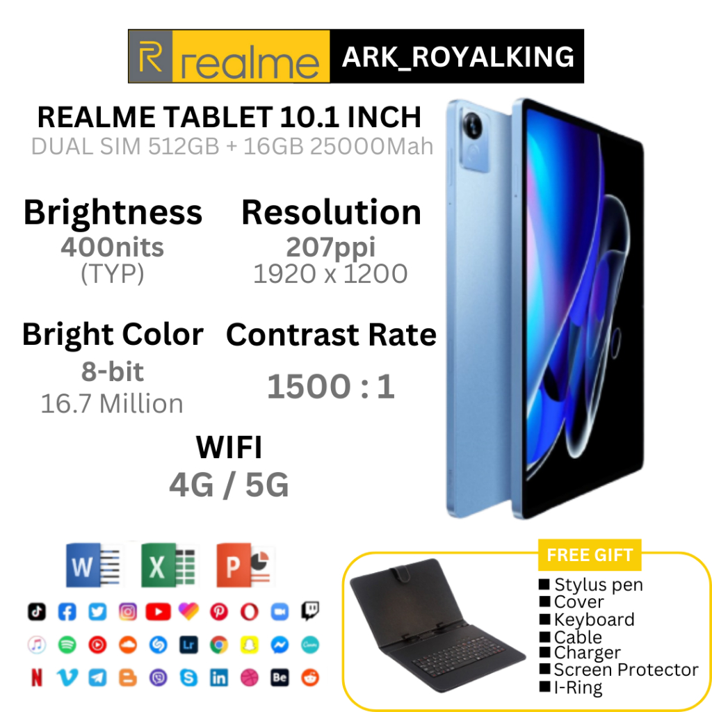 2023 Realme Tablet Pad 10 inch | 16GB RAM 512GB ROM | CPU Snapdragon ...