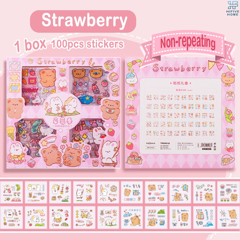 100pcs/box Cute PET Stickers Box Waterproof Sticker Gift Box for ...