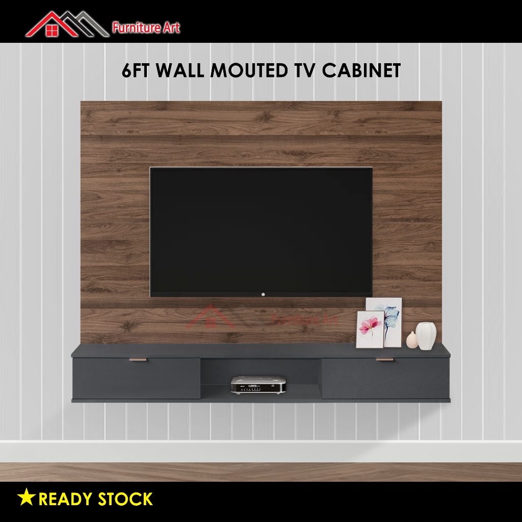 Furniture Art Design 6 Feet Wall Mounted TV Cabinet / Rak TV /Almari TV ...