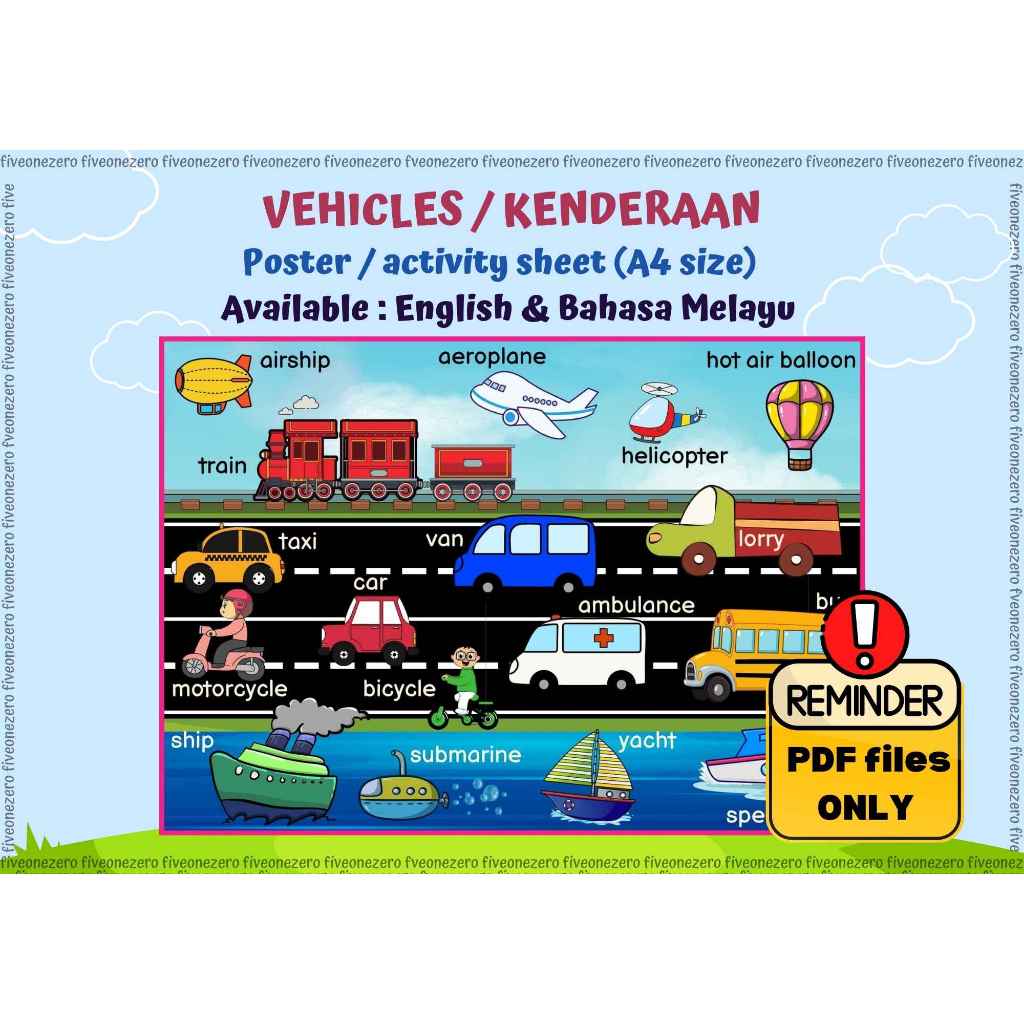 [PDF Softcopy] Kenderaan Udara Air Darat Poster Lembaran Kerja ...