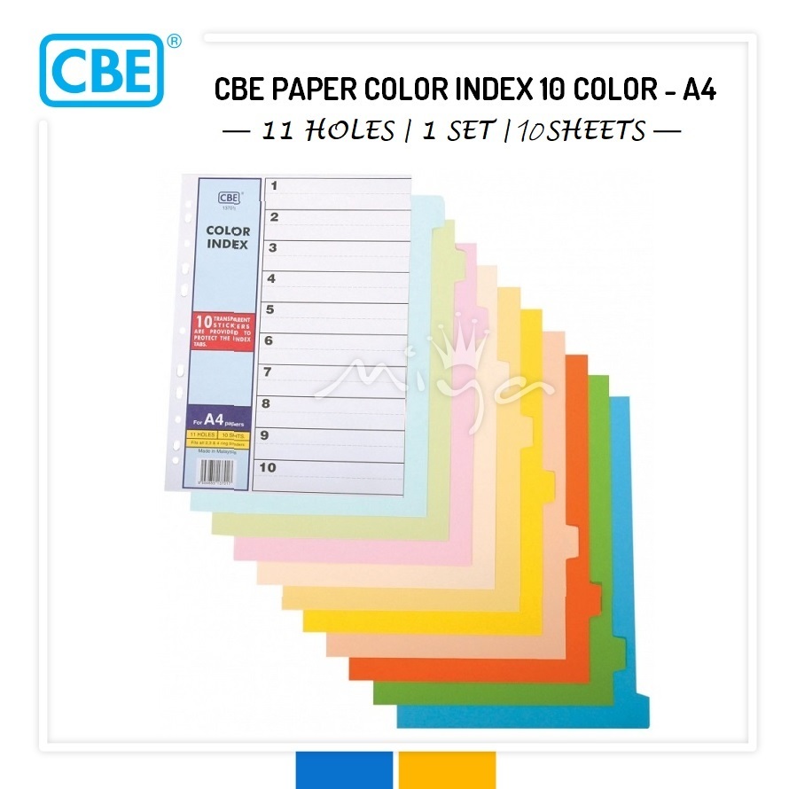 CBE PAPER COLOR INDEX DIVIDER 10 COLOR - A4 - 11 HOLES - 1 SET (10 ...