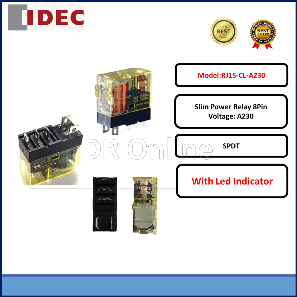 IDEC 8PIN AND 5PIN RELAY FLAT DPDT WITH LED INDICATOR 24VDC/230VAC ...