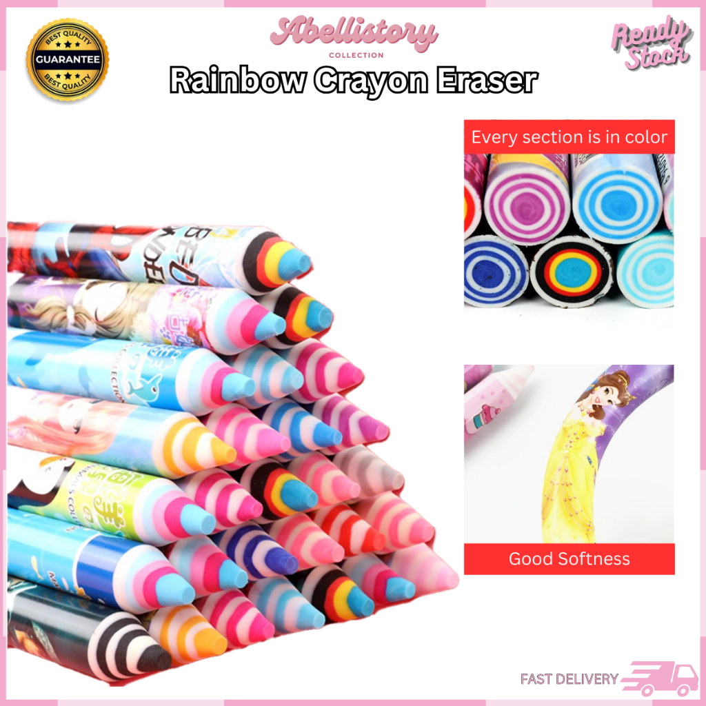 [ABELLISTORY] Rainbow Eraser 2B Character School Art Stationery Pencil ...