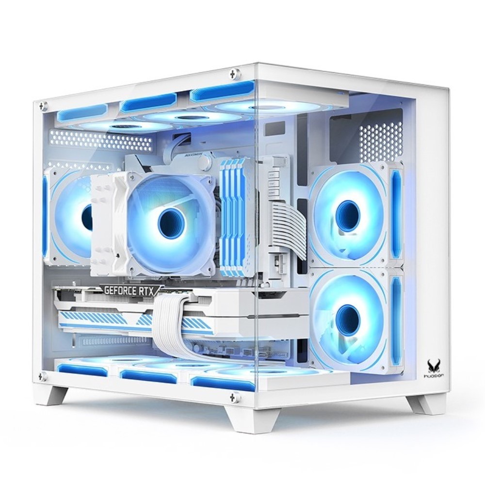 Invasion D-7000 Tempered Glass M-ATX Gaming Case - Black/White (AURORA ...