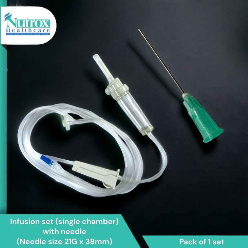 IV INFUSION SET SINGLE CHAMBER & AIR FREE With 21G Needle, Sterile ...