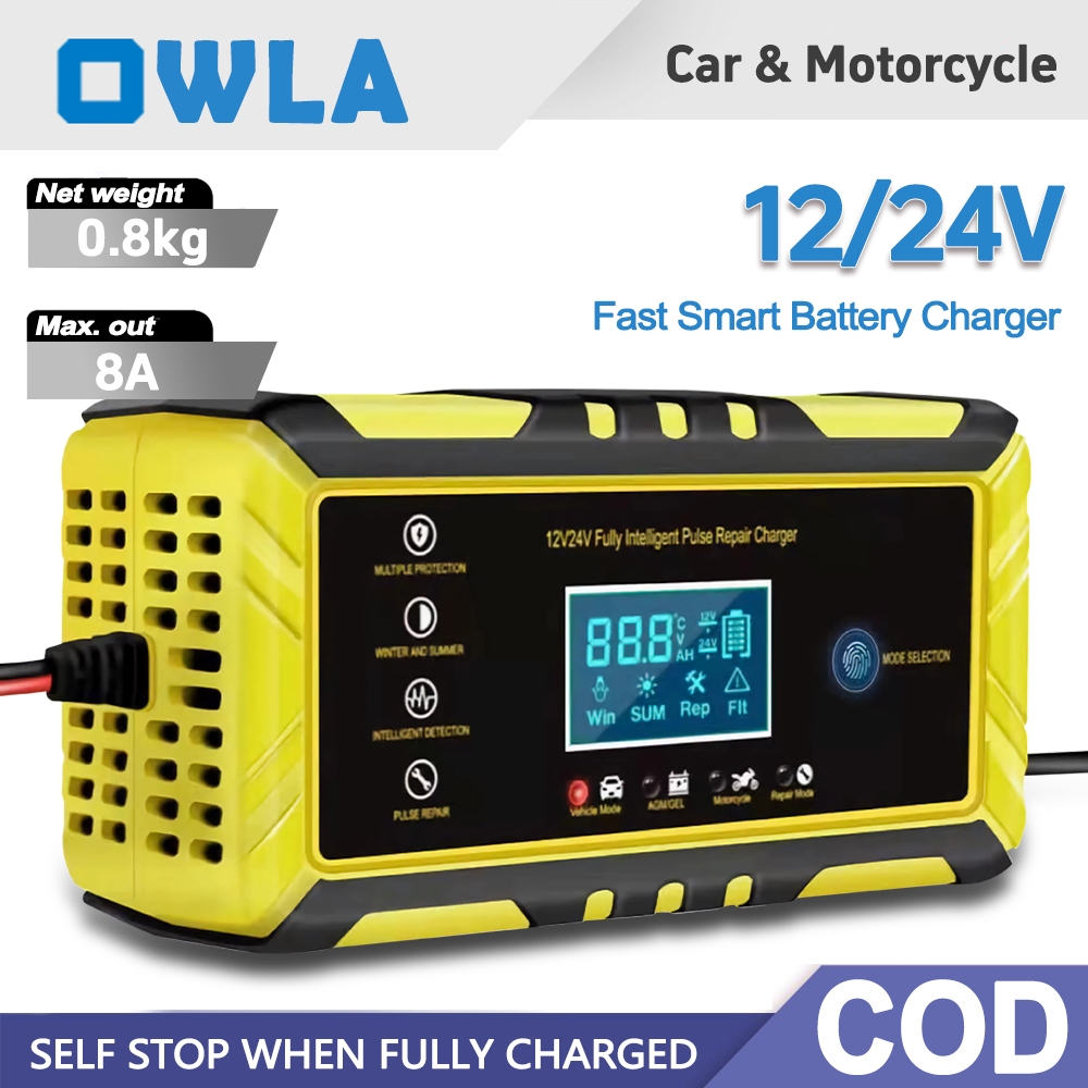 Charger 12V/24V Car Battery Charger Motorcycle Lorry Repair Charging ...
