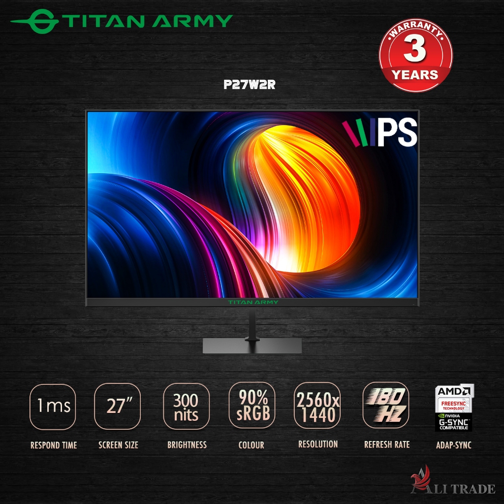 TITAN ARMY 27” FAST IPS QHD 2K 180Hz 1ms 90%sRGB Adaptive Sync Gaming ...